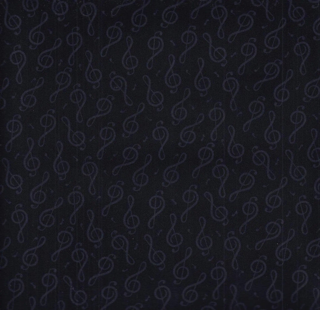Treble Clef Music Notes with Tossed Gray On Black Blender Quilting Fab ...