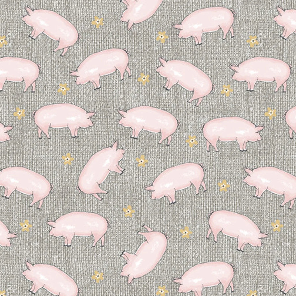 Jessica Flick Farm Fresh Hog Heaven Quilting Fabric in Grey for Benart ...