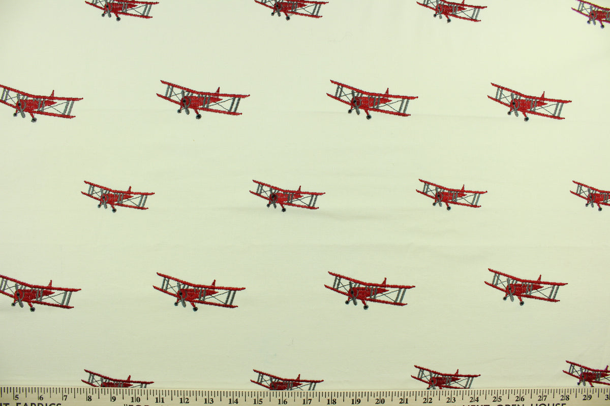 Embroidered Biplane in Red - All About Fabrics